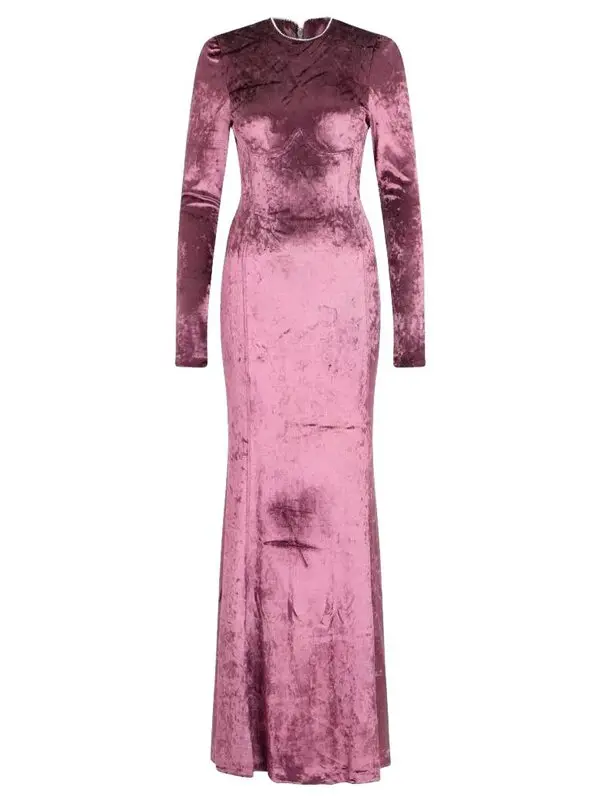 John Richmond Crushed Velvet Maxi Dress - Pink