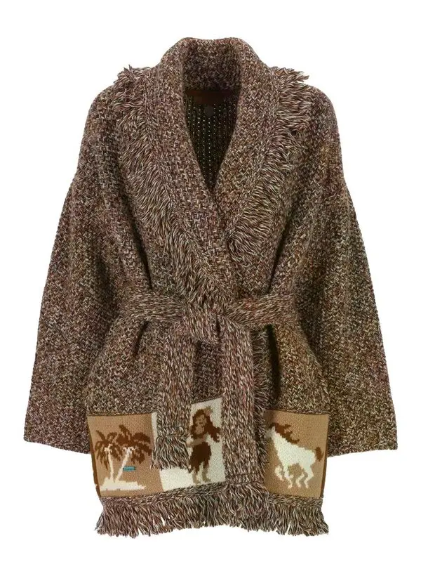 Alanui Fringe-trimmed Intarsia-knit Cardigan - Brown