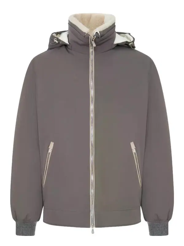 Brunello Cucinelli Stretch Bonded Nylon Down Jacket With Detachable Hood - Grey