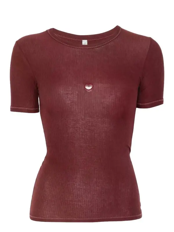 BASERANGE Ribbed Heart Cutout T-shirt - Red