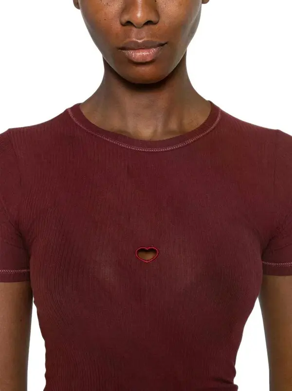 BASERANGE Ribbed Heart Cutout T-shirt - Red