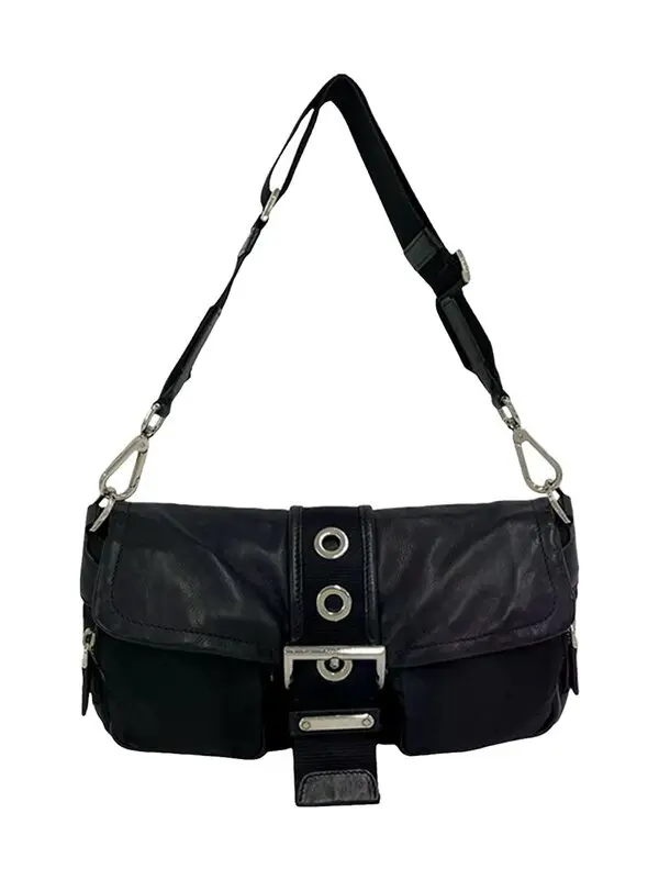 Prada Tessuto And Calfskin Crossbody Bag - Black