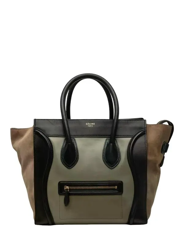 Celine Mini Tricolor Calfskin And Suede Luggage Tote Bag - Brown