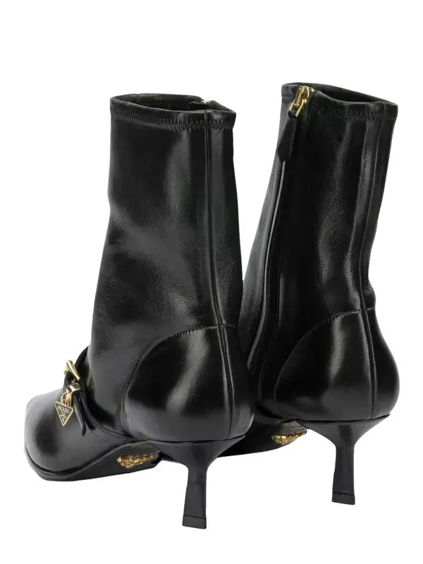 Prada Stretch Nappa Leather Ankle Boots With Metal Buckle Detail - Black