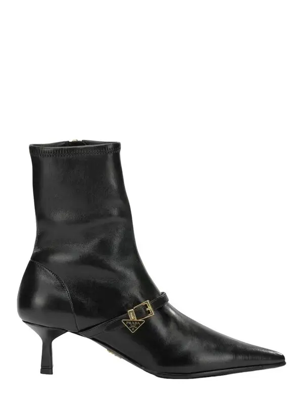 Prada Stretch Nappa Leather Ankle Boots With Metal Buckle Detail - Black