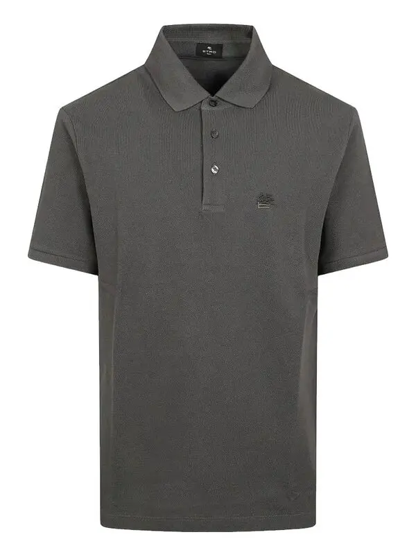 Etro Logo-embroidered Piqué Polo Shirt - Grey