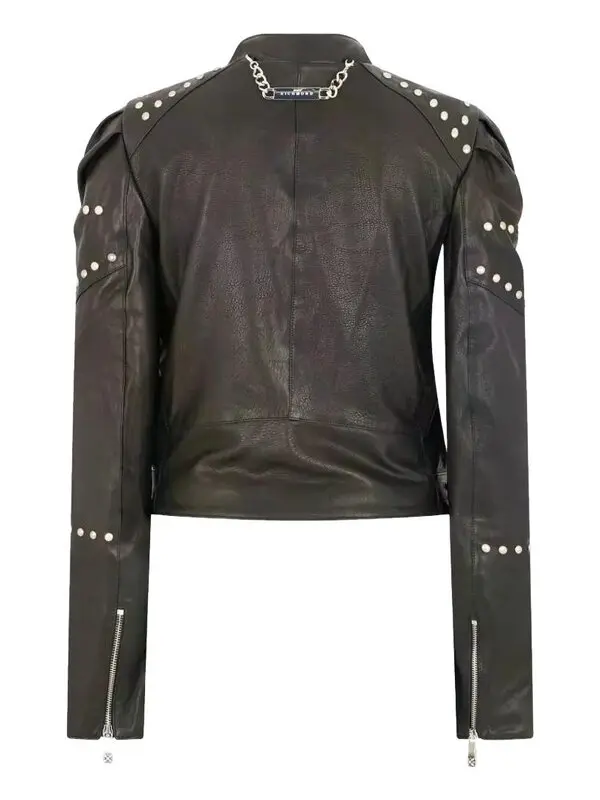 John Richmond Stud-embellished Puffed-sleeve Leather Jacket - Black