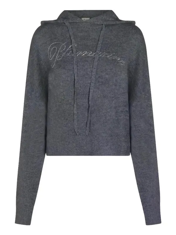 Blumarine Crystal-embellished Drawstring Hoodie - Grey