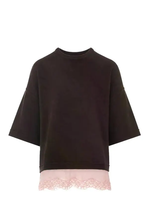Pinko Layered Effect T-shirt With Lace Trim - Brown