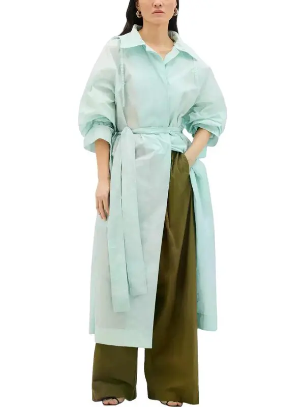 Another Tomorrow Belted Hooded Trench Coat - Blue
