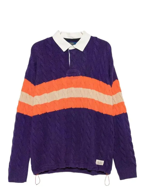 Polo Ralph Lauren Cable Knit Striped Polo Sweater - Purple