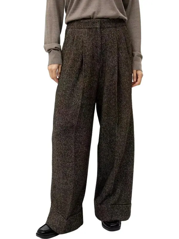 BOSS Wide-leg Herringbone Wool-blend Trousers - Brown