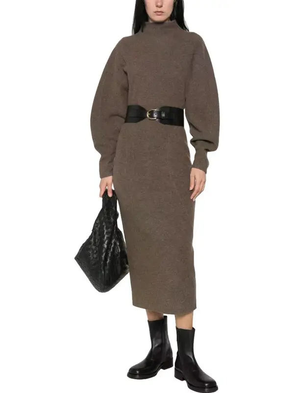 Max Mara High-neck Balloon-sleeve Midi Dress - Brown