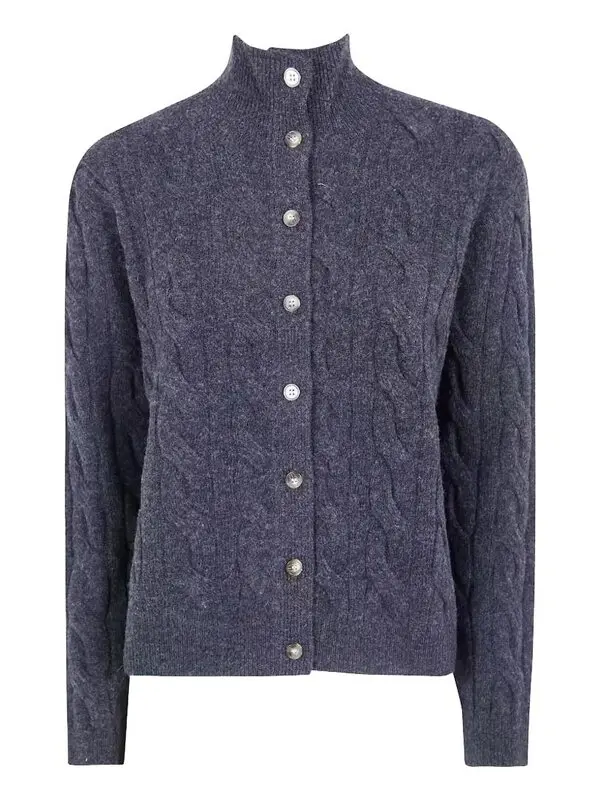 JCSOPHIE Cable Knit High Neck Cardigan - Grey