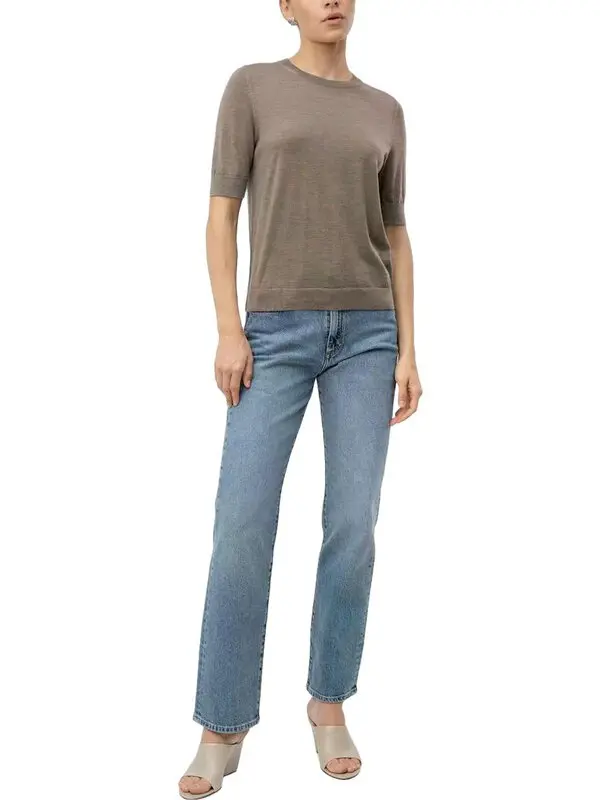 BOSS Slim-fit Short-sleeved Sweater In Superfine Merino Wool - Neutrals
