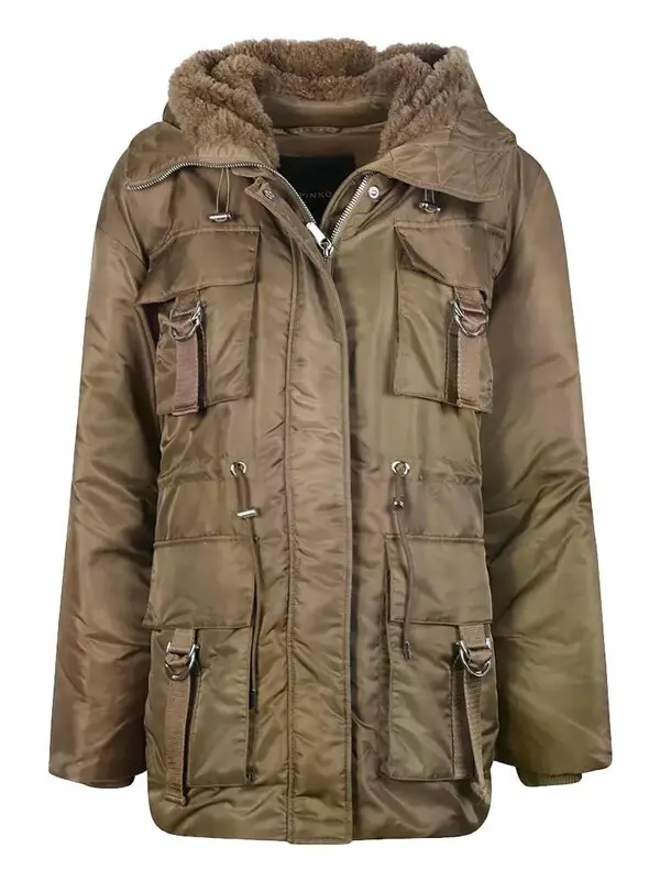 Pinko Hooded Faux Fur Trimmed Parka - Brown