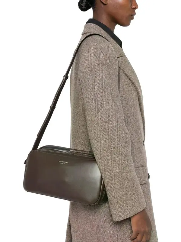 Emporio Armani Logo Print Leather Shoulder Bag - Brown