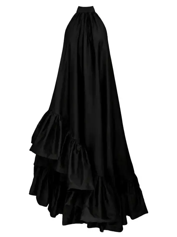 Azeeza Lucas Duppioni Ruffled Maxi Gown - Black