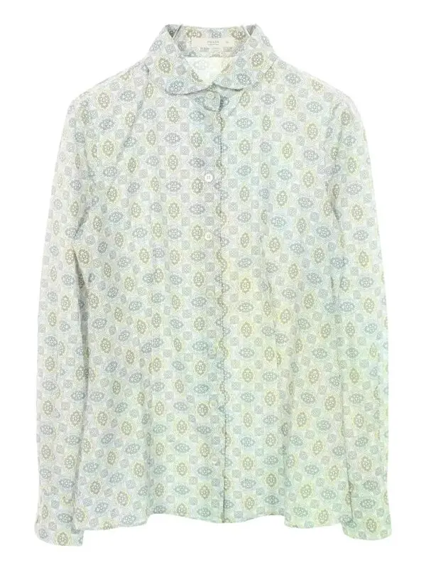 Prada Geometric Print Round Collar Shirt - Blue