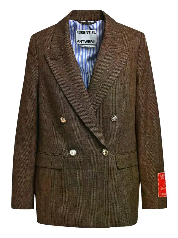 Essentiel Antwerp Checked Double-breasted Blazer - Brown
