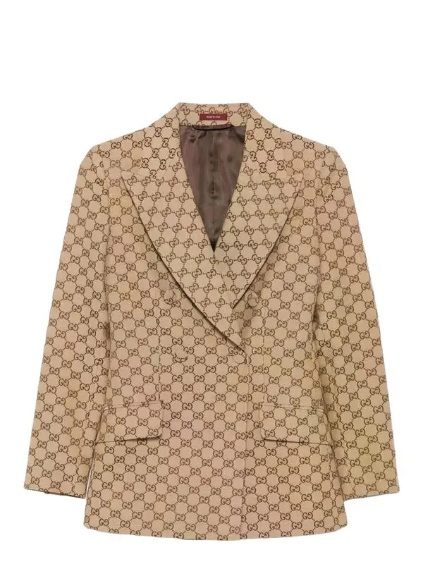 Gucci Double-breasted Gg Supreme Canvas Jacket - Neutrals