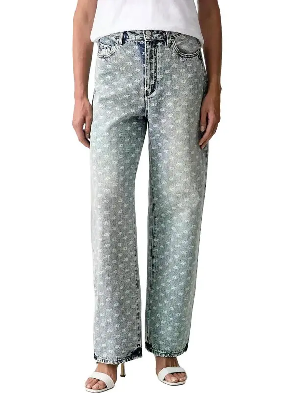 Armani Exchange Monogram-print Acid Wash Jeans - Blue