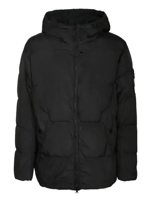 Stone Island Crinkle Reps Hooded Down Jacket - Black
