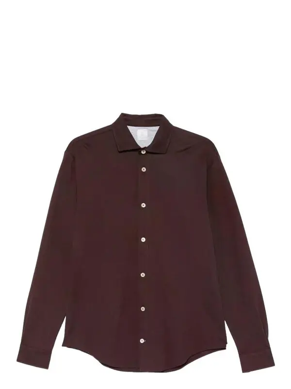 Eleventy Pique-knit Long-sleeve Shirt - Brown