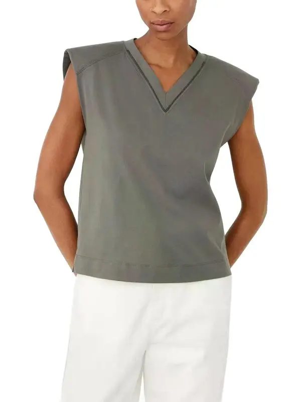 Brunello Cucinelli Monili Chain Detail Cotton Tank Top - Grey