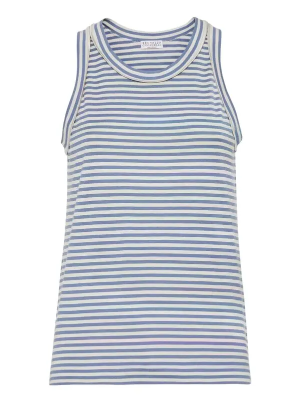 Brunello Cucinelli Striped Cotton Tank Top - Blue