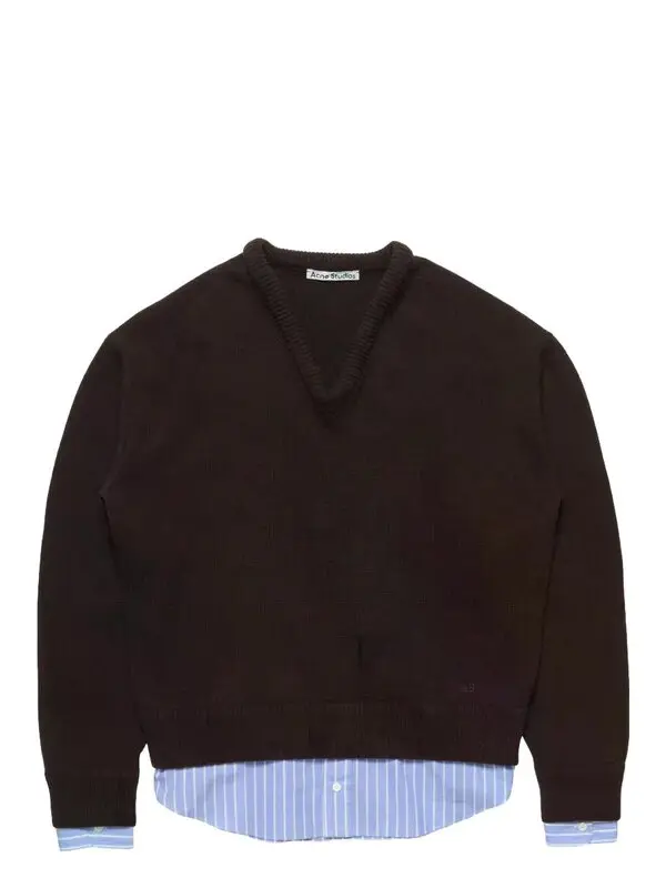 Acne Studios Layered Wool Sweater With Leather Elbow Patches - Brown