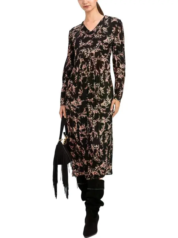TWINSET Floral Print V-neck Long-sleeve Dress - Black