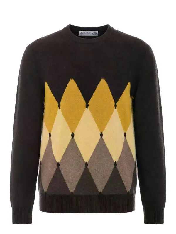 BALLANTYNE Argyle Crew Neck Sweater - Brown