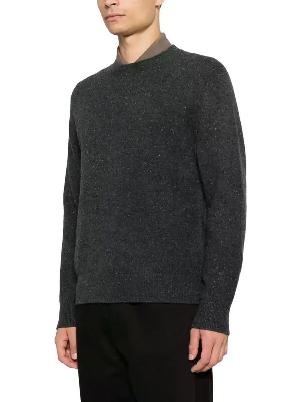 Eleventy Merino Wool Speckled Knit Crew Neck Sweater - Grey