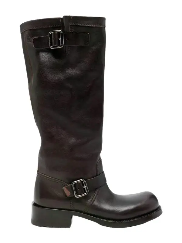 Prada Buckled Leather Boots - Brown