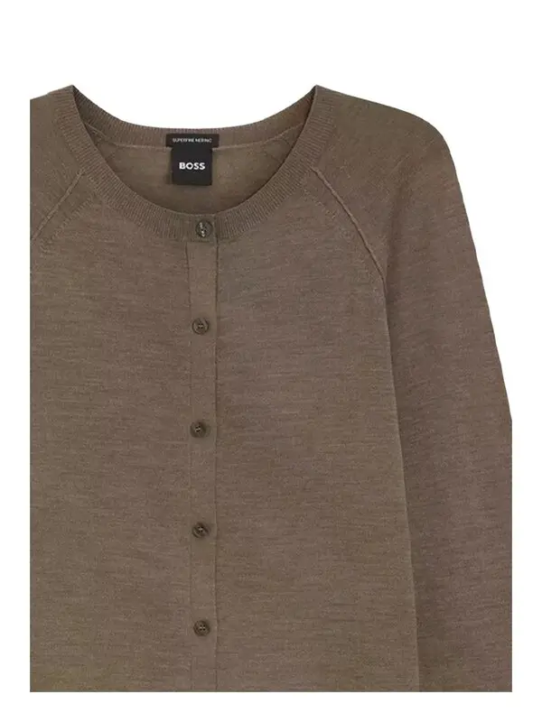 BOSS Crewneck Cardigan In Superfine Merino Wool - Brown