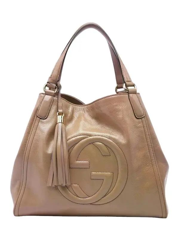 Gucci Patent Leather Soho Cellarius Tote Bag - Brown