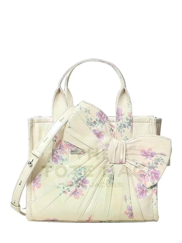 Marc Jacobs Small Tote In Antique Floral Canvas With Oversized Bow - Neutrals