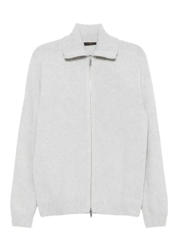 ZANONE Zip-up Ribbed Collar Cardigan - Grey