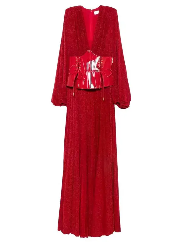 Elisabetta Franchi Corset Detail Pleated Maxi Dress - Red