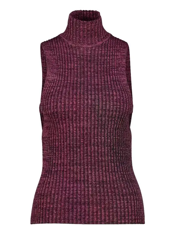 Rabanne Ribbed-knit High-neck Sleeveless Sweater - Purple