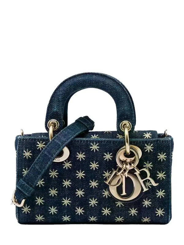Dior 2022 Micro Denim Embroidered Star Lady D Joy Satchel - Blue