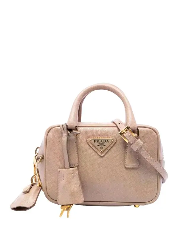 Prada Saffiano Lux Bauletto Bag Satchel - Brown