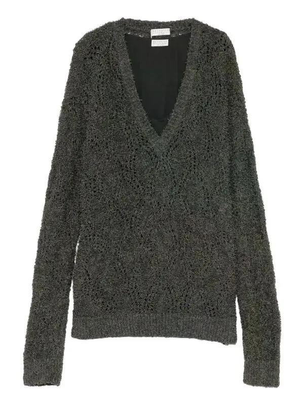 Brunello Cucinelli V-neck Bouclé Texture Sweater - Grey