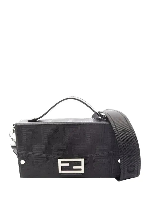 Fendi Zucca Leather Soft Trunk Baguette Satchel - Black
