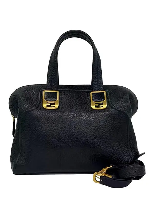 Fendi Leather Satchel With Gold Tone Hardware - Black