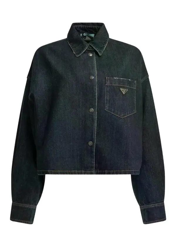 Prada Logo Plaque Denim Jacket - Blue