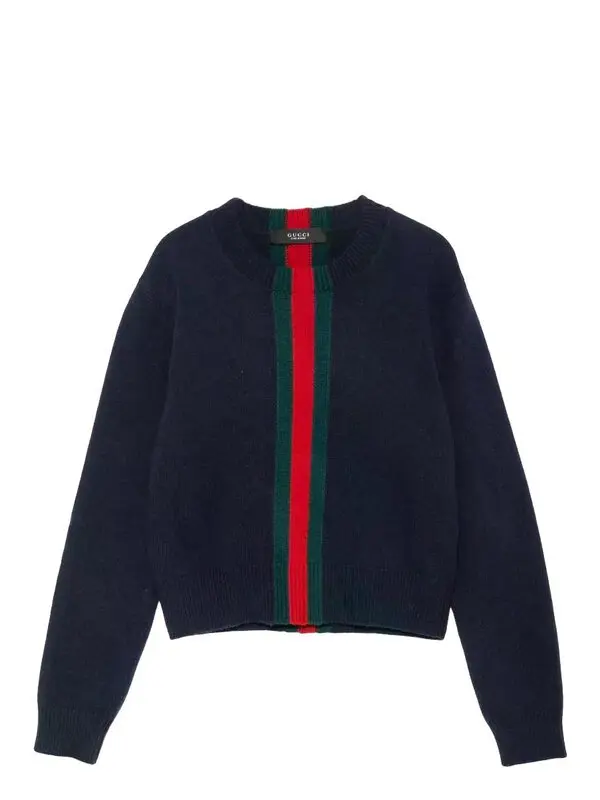 Gucci Wool Sweater With Web Stripe Detail - Blue