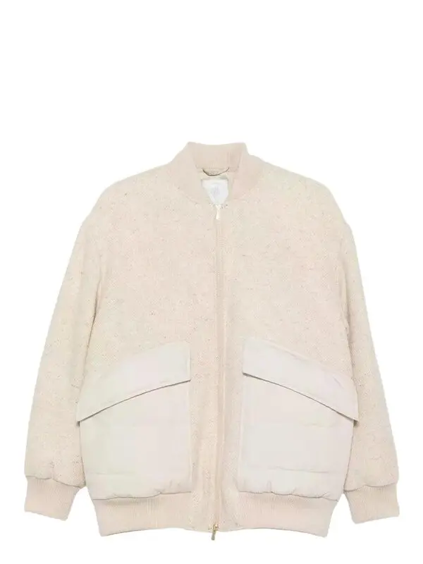Eleventy Herringbone Sequin Embellished Bomber Jacket - Neutrals