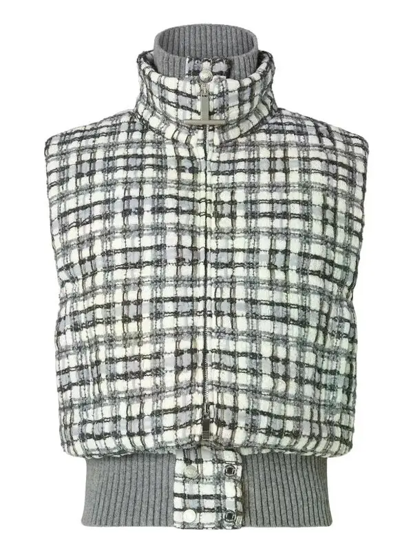 Thom Browne Sheer Organza Ribbon Tweed Cropped Down Vest - White